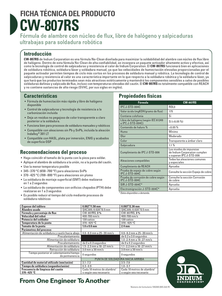 CW 807RS Soldering Wire 100260 PDS MS A4 R1 1 | PDF | Soldadura ...