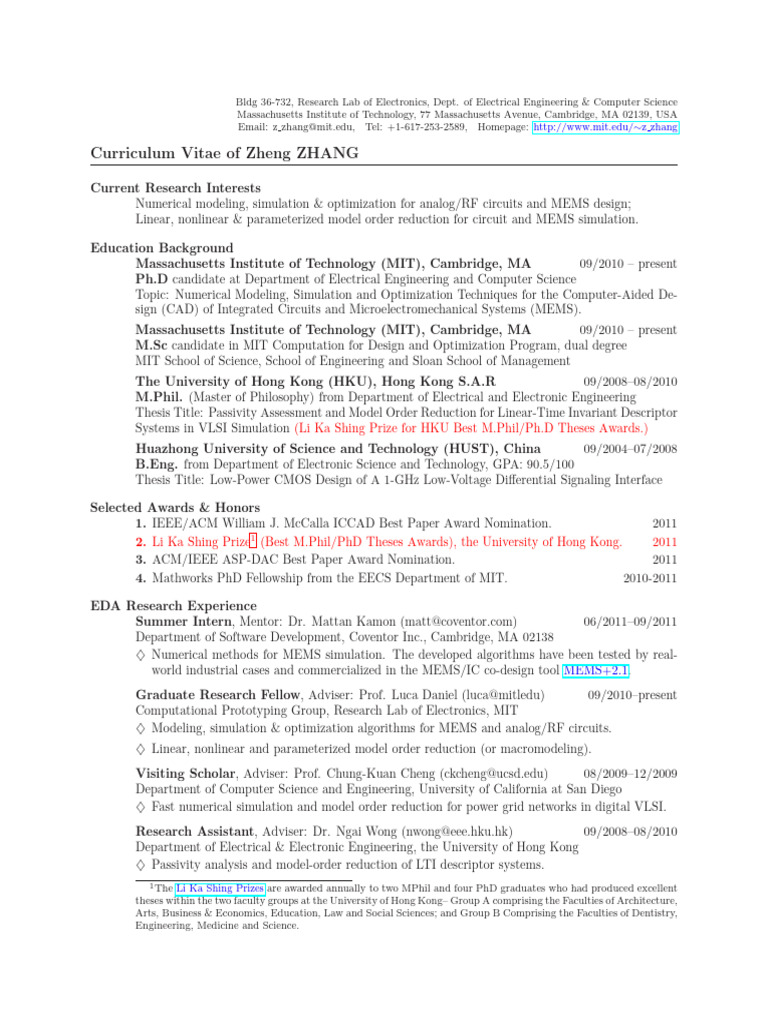 Zheng Zhang Cv | PDF | Electronic Engineering | Electrical Engineering