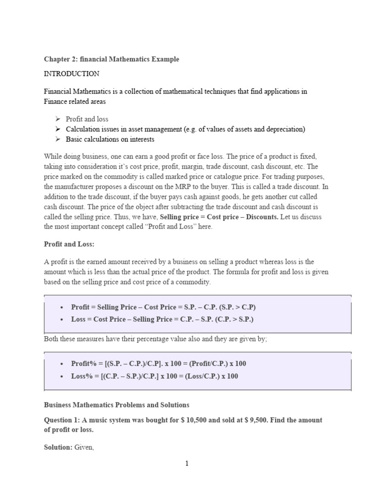 Financial Mathematics: Profit, Loss, Interest | PDF | Depreciation ...