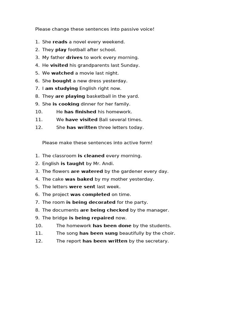 Transforming Sentences: Active to Passive | PDF