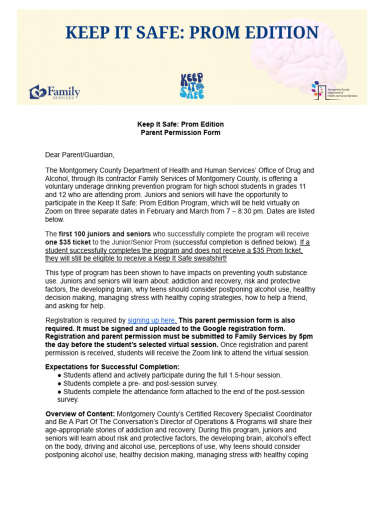 2025 Keep It Safe - Prom Edition Parent Permission Slip (Upper Perk ...