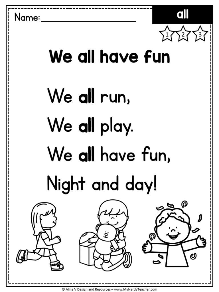 Sight Word Poems - Kindergarten | PDF