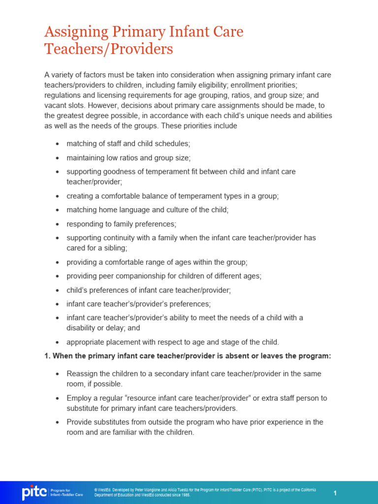 Assigning Primary Infant Care Teachers | PDF | Teachers | Childhood