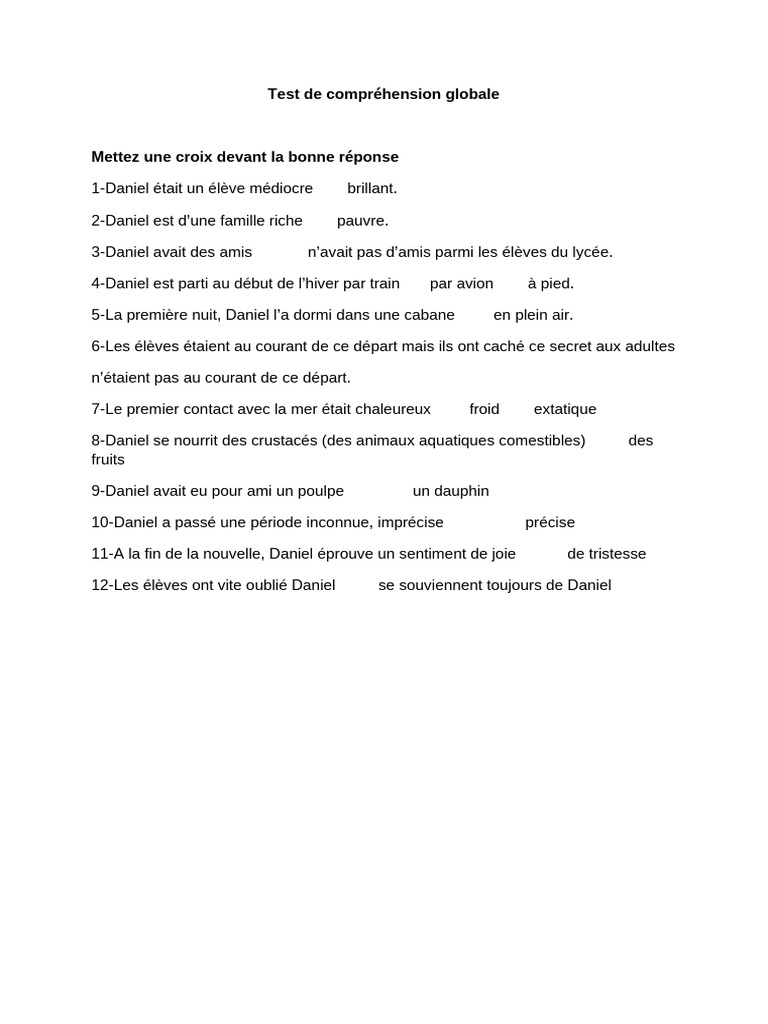Test de compréhension sur Daniel | PDF
