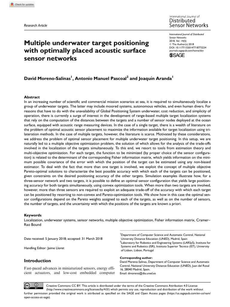 Moreno Salinas Et Al 2018 Multiple Underwater Target Positioning With ...