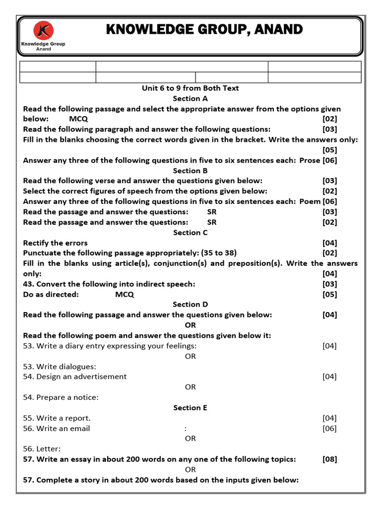 English Unit Test: MCQs & Writing Tasks | PDF | Multiple Choice | Human ...