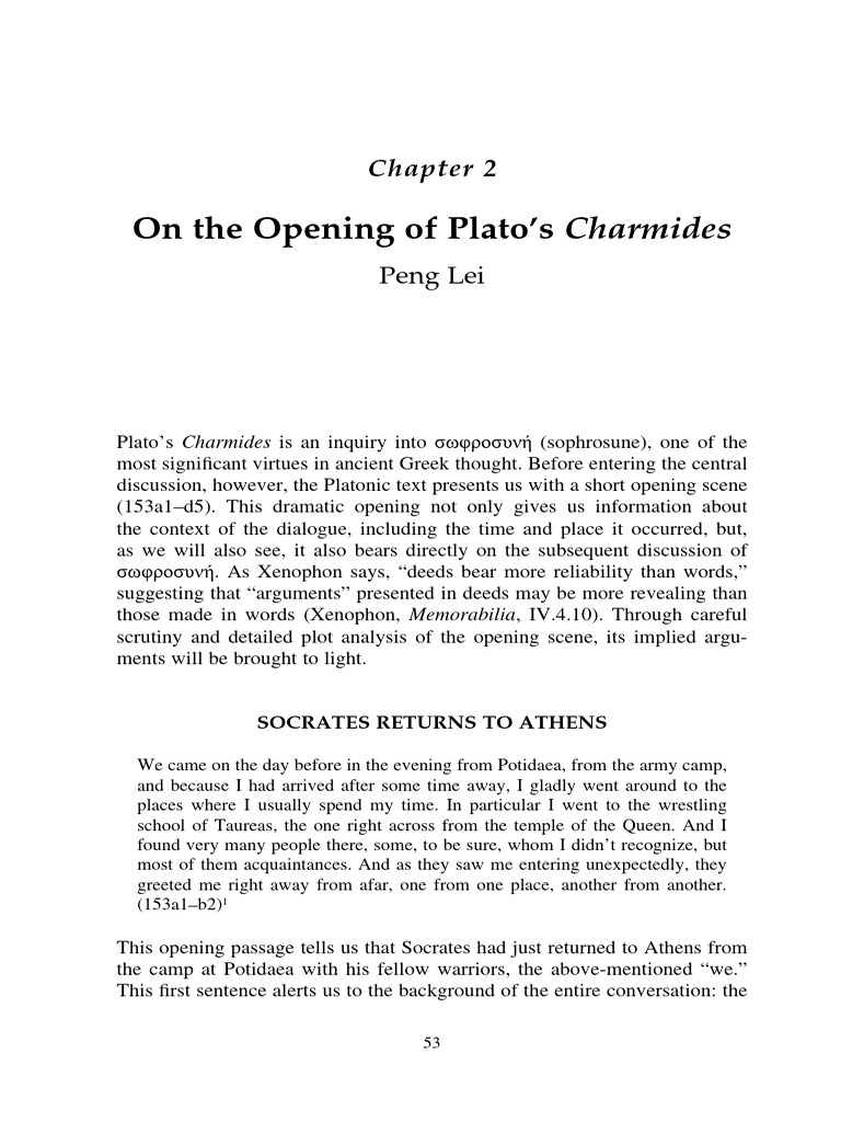 On The Opening of Plato's Charmides | PDF | Socrates | Symposium (Plato)