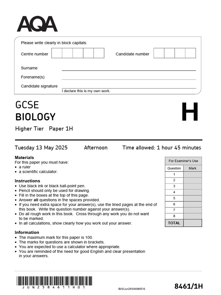 Biology Paper 1 | PDF | Antibody | Blood