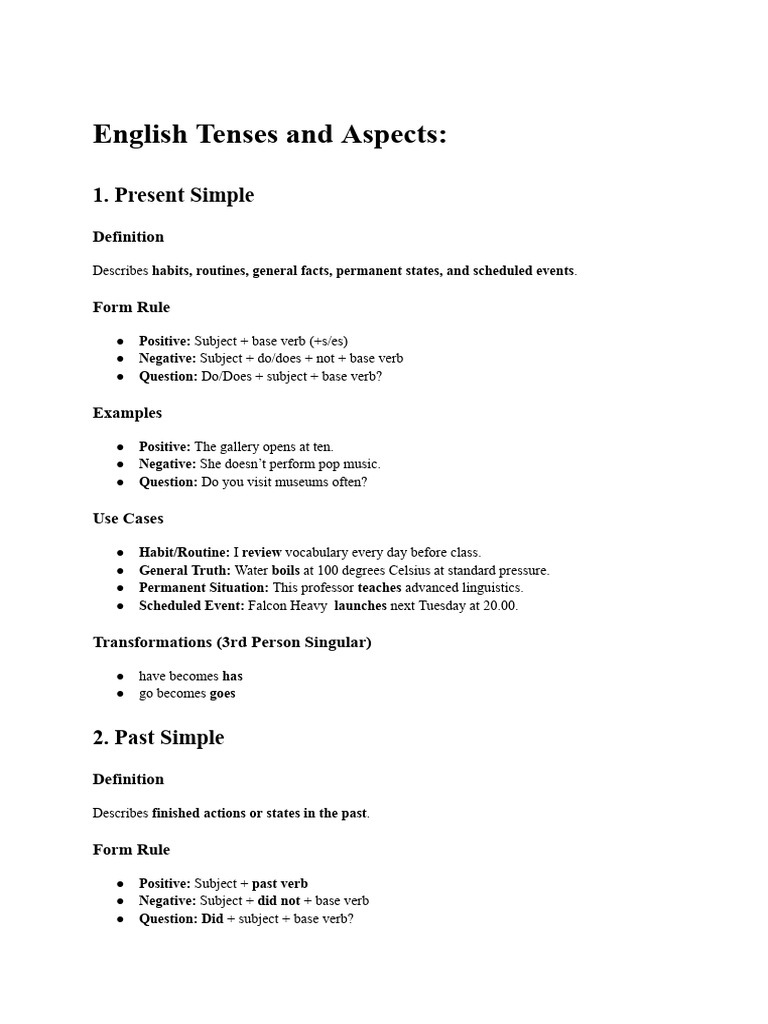 Understanding English Tenses and Aspects | PDF | Linguistics | Grammar