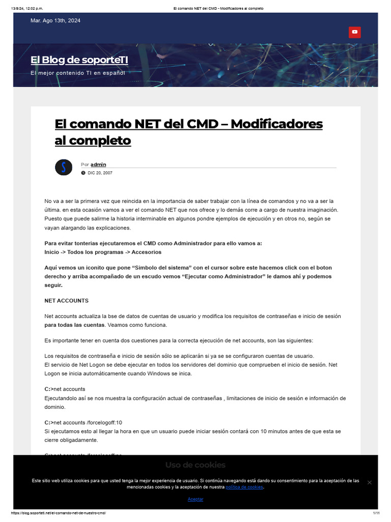 El Comando NET Del CMD - Modificadores Al Completo | PDF | Cookie HTTP ...
