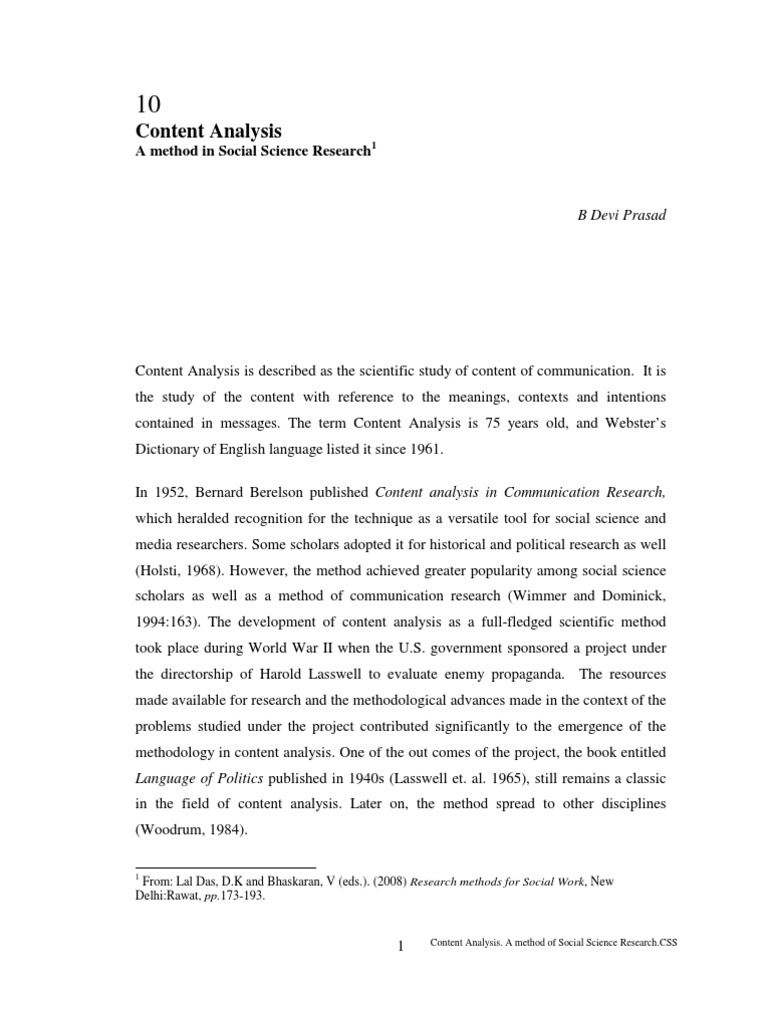 AC - Content Analysis. A Method of Social Science Research | PDF | Data ...