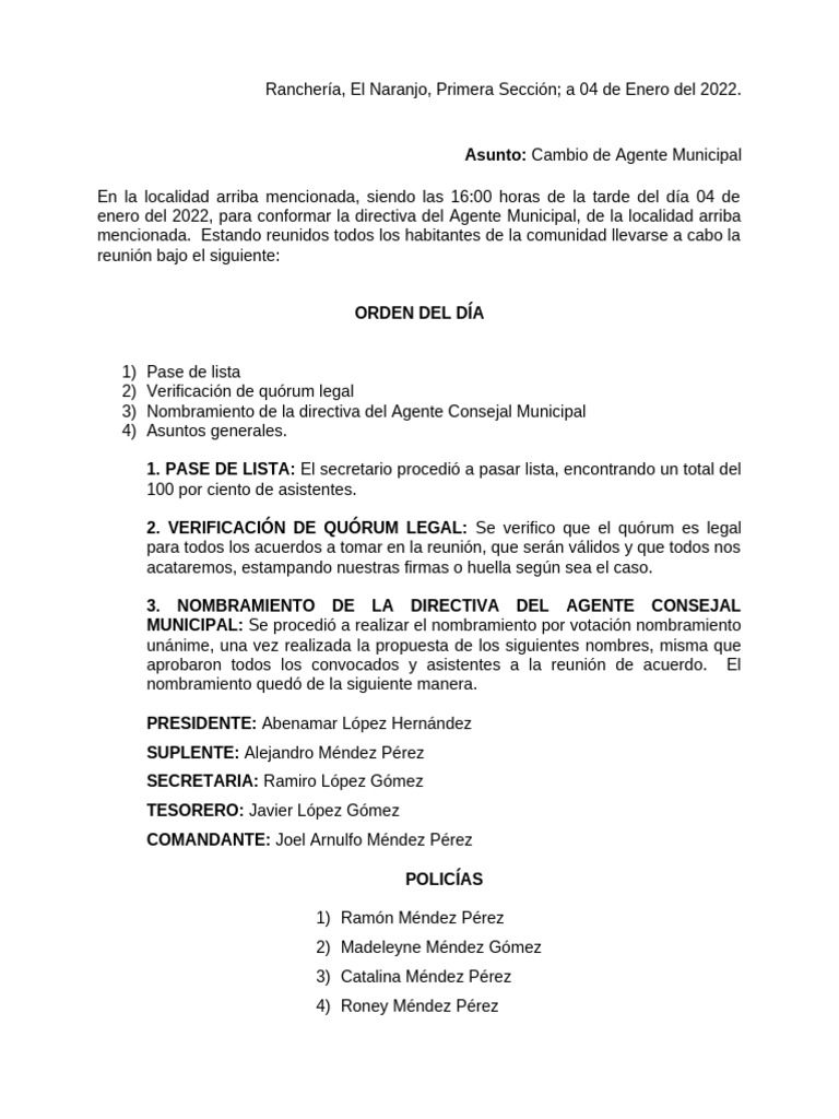 Nombramiento Agente Municipal El Naranjo | PDF | Gobierno