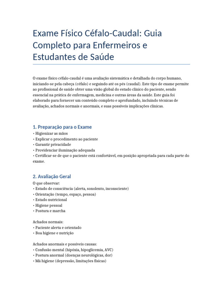 Guia Completo do Exame Físico Céfalo-Caudal | PDF | Enfermagem | Remédio