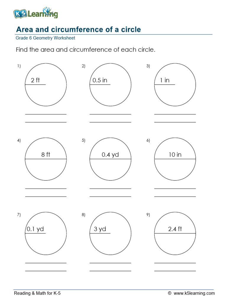 Grade 6 Geometry Circumference Area Circle A | PDF