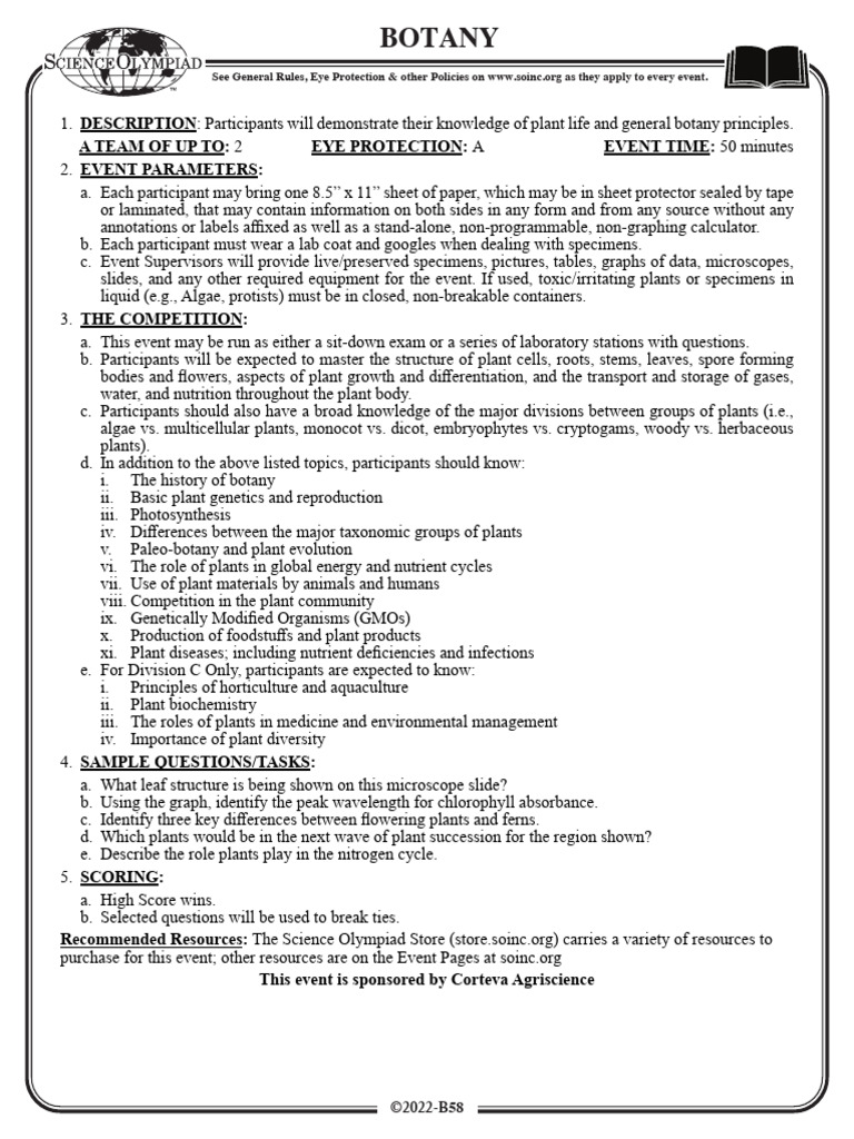 Botany Competition Guidelines and Rules | PDF