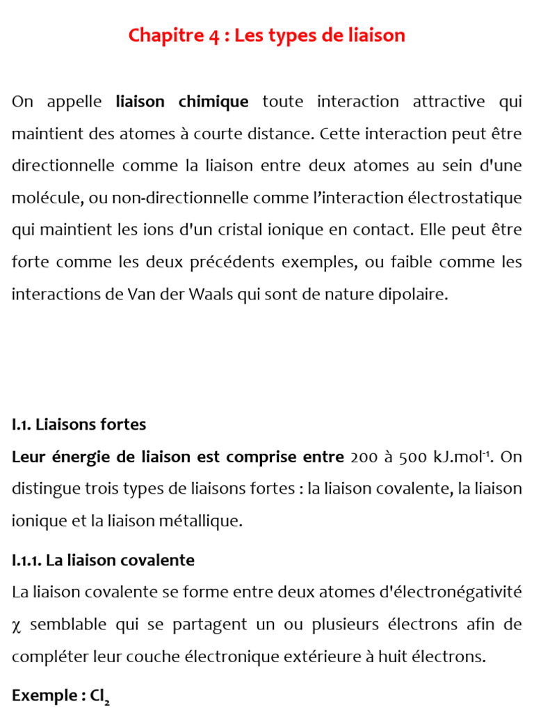 Types de liaisons chimiques expliqués | PDF | Liaison chimique ...