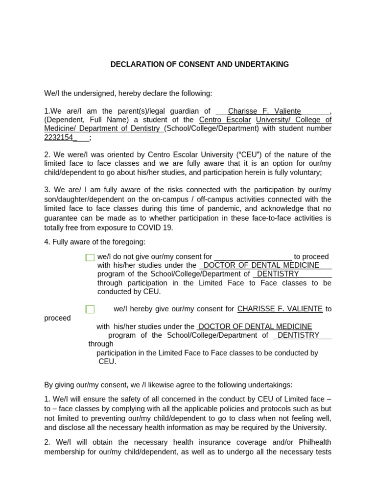 Declaration of Consent and Undertaking v.2 3 | PDF | Health Care | Medicine