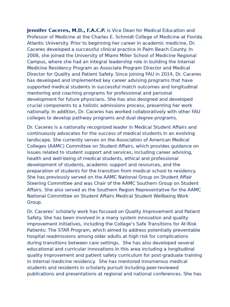 Dr. Jennifer Caceres: Medical Education Leader | PDF | Medical School ...