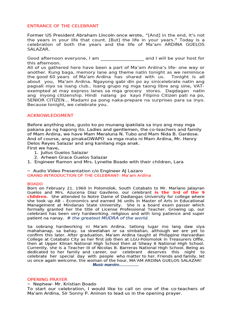 60TH BIRTHDAY PROGRAM salazar | PDF