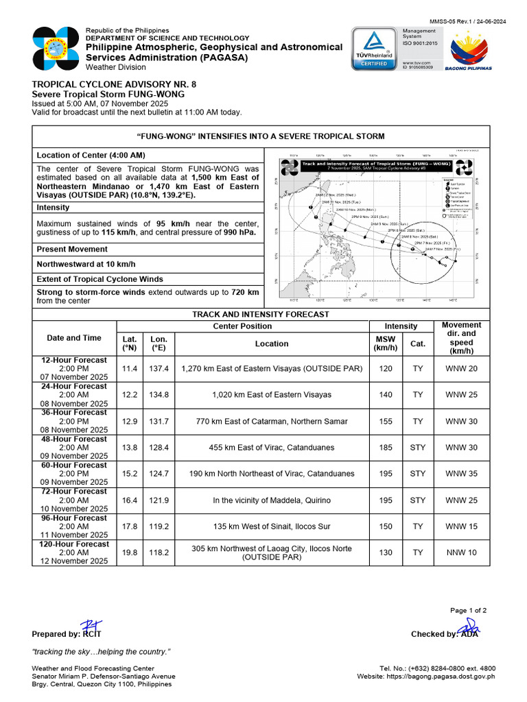 Severe Tropical Storm FUNG-WONG Update | PDF | Tropical Cyclones ...