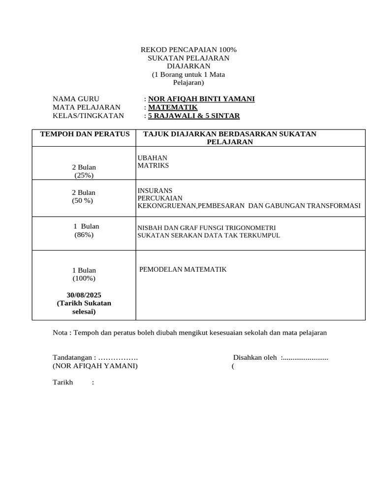 Borang 100 Silibus 2025 | PDF