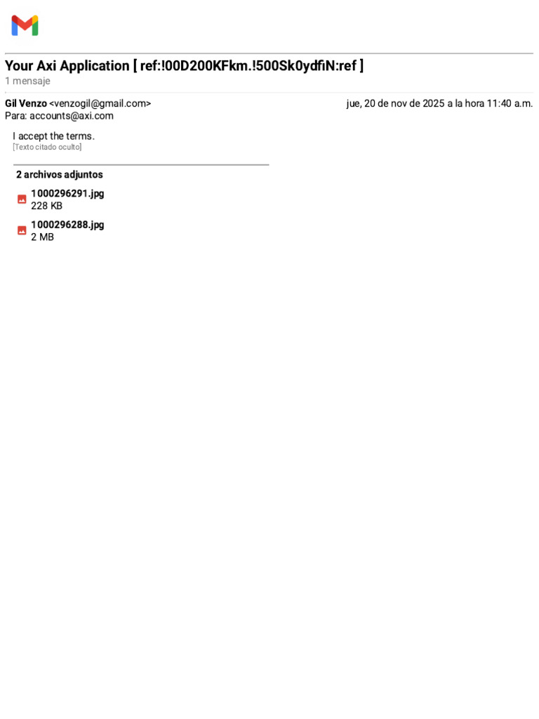 Gmail - Your Axi Application (Ref - !00D200KFkm.!500Sk0ydfiN - Ref) | PDF