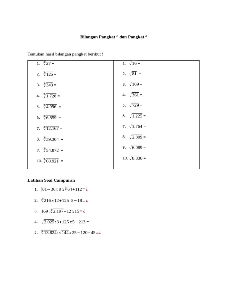 Bilangan Pangkat 3 Dan Pangkat 2 | PDF