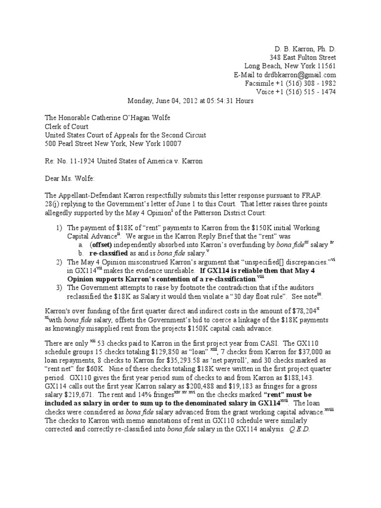 Karron's Rule 28(j) Response Letter | PDF | Government