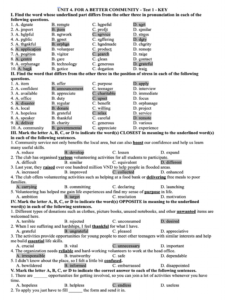 Grade 10- UNIT 4- Test 1 (KEY).Doc - Google Docs | PDF
