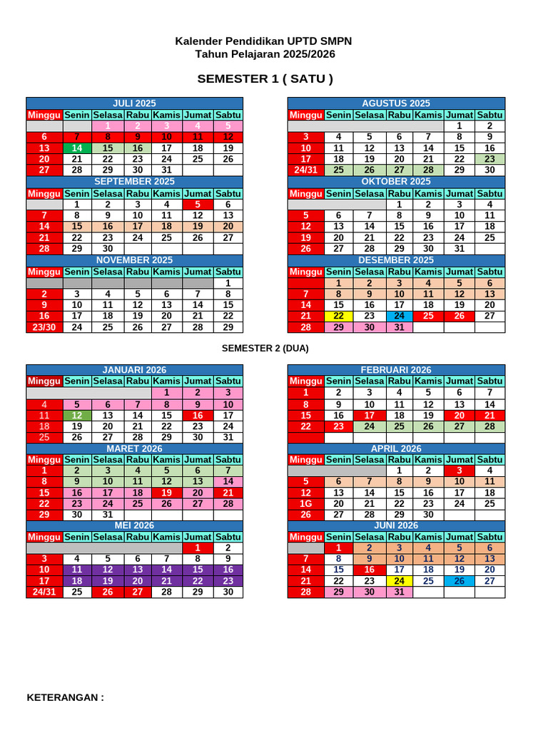 Smp. Kalender Pendidikan 2025 - 2026 - SMP | PDF