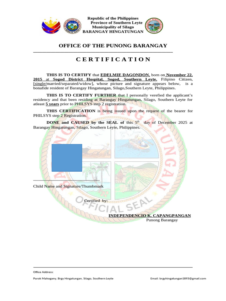Brgy Certification Philsys | PDF