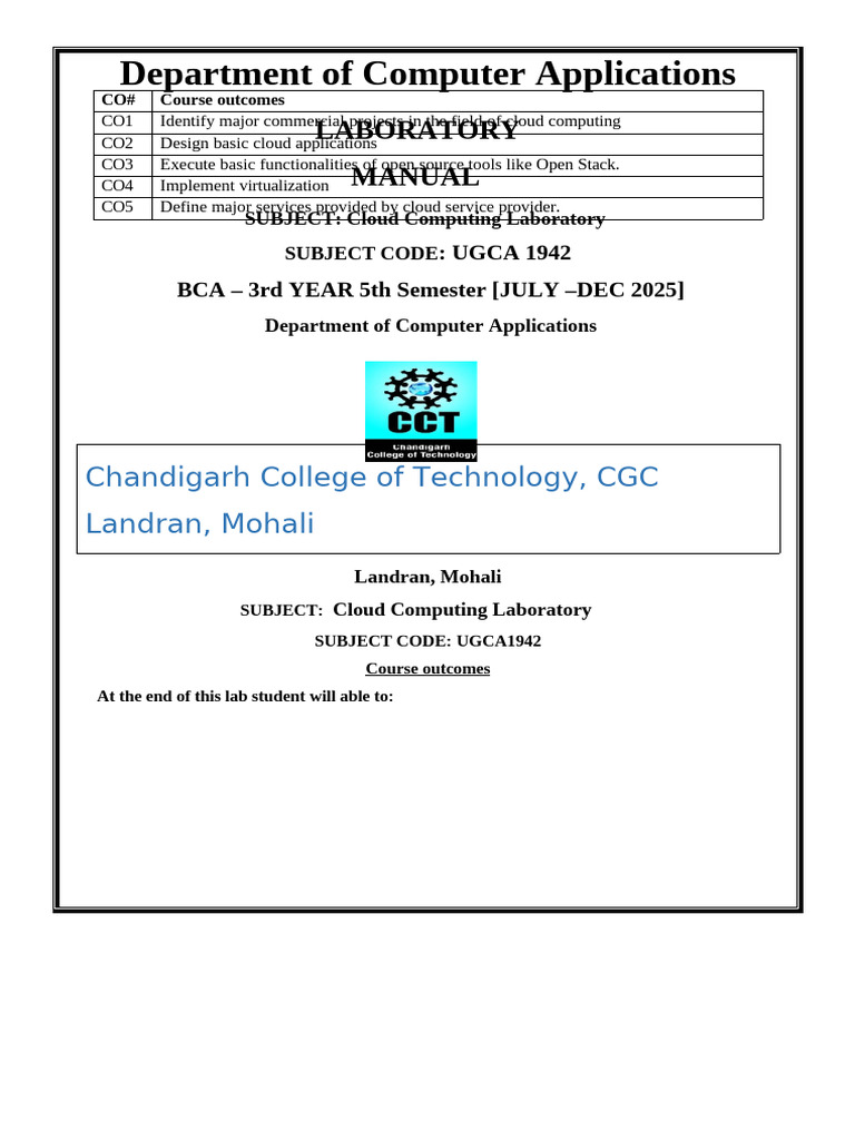 Cloud Computing Lab Manual for BCA Students | PDF | Virtual Machine | Cloud Computing