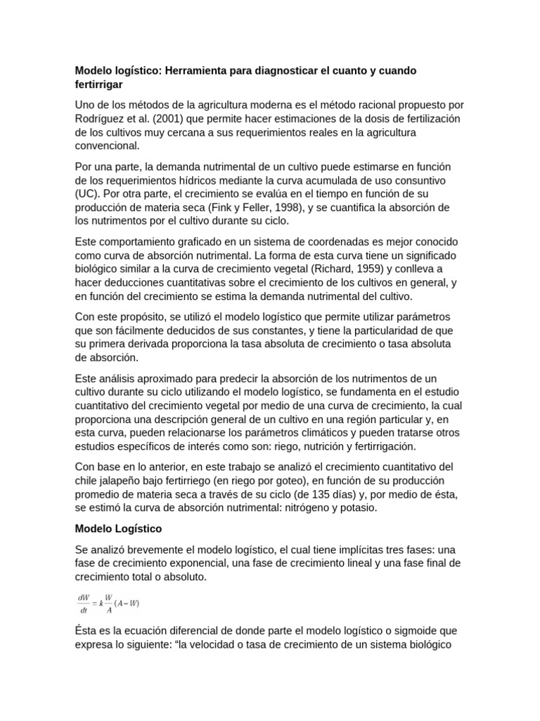 Resumen modelo logístico- Modelos matematicos | PDF