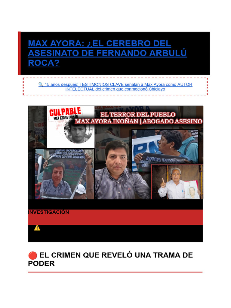 Max Ayora Inoñan ¿El Cerebro Del Asesinato de Fernando Arbulú Roca | PDF