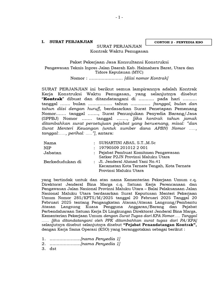 11.+RANCANGAN+KONTRAK+Paket+Pengawasan+Teknis+IJD+HalbarHalutTikep | PDF