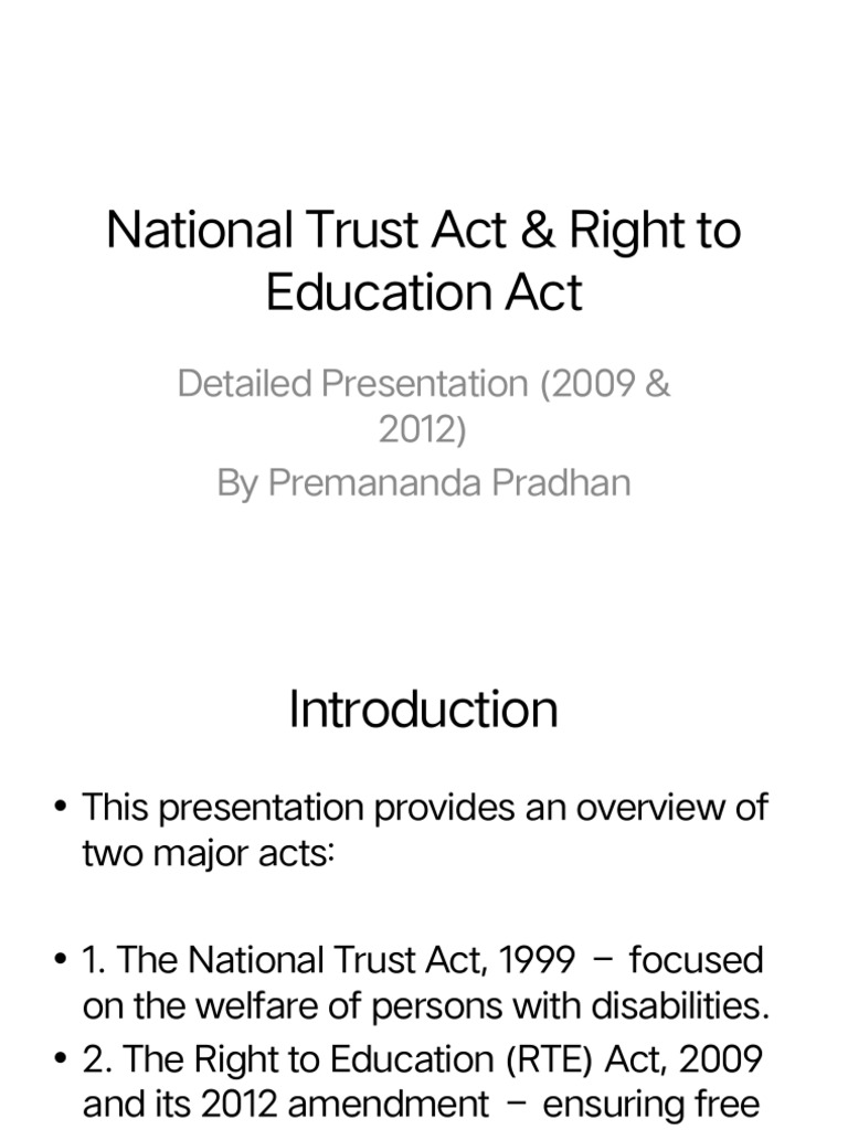 National Trust & RTE Acts Overview | PDF | Human Rights | Social Ethics