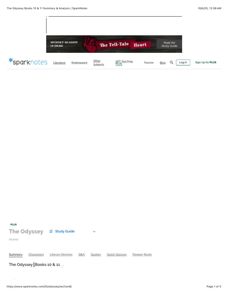 The Odyssey Books 10 & 11 Summary & Analysis - SparkNotes | PDF ...