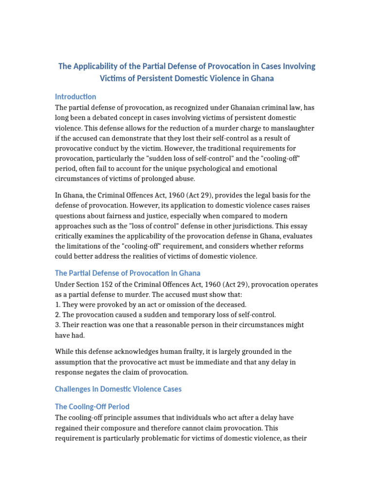 Provocation Defense in Ghana's Domestic Violence Cases | PDF | Domestic ...