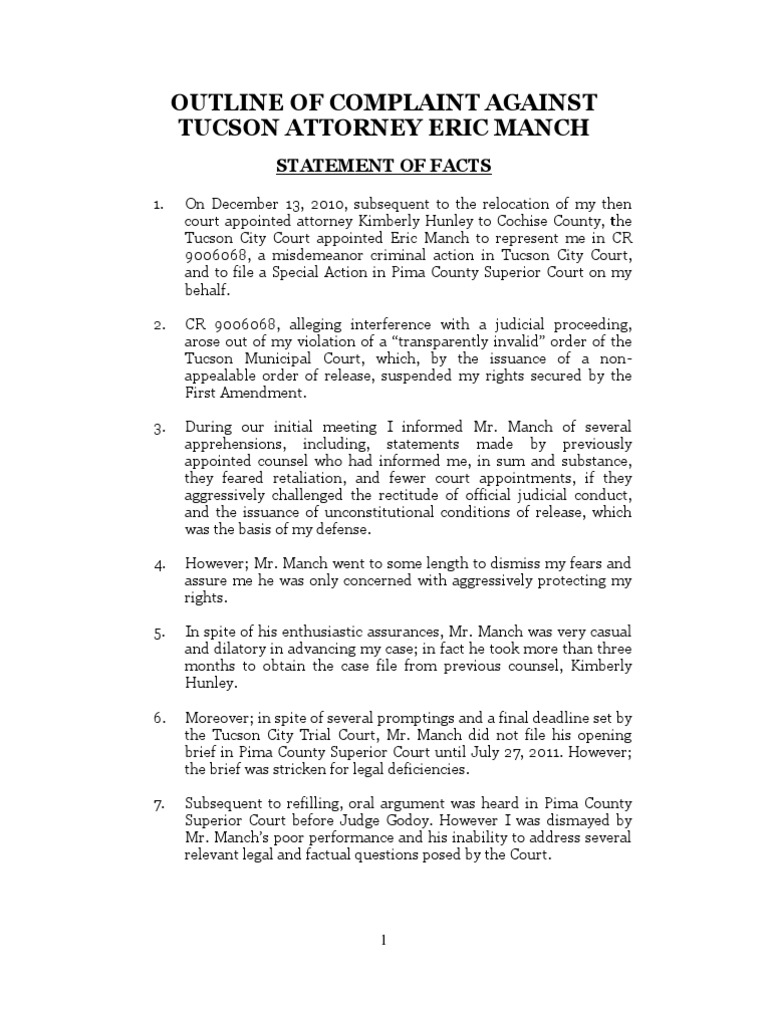 Bar Complaint Against Tucson Attorney Eric Manch | PDF | Brief (Law ...
