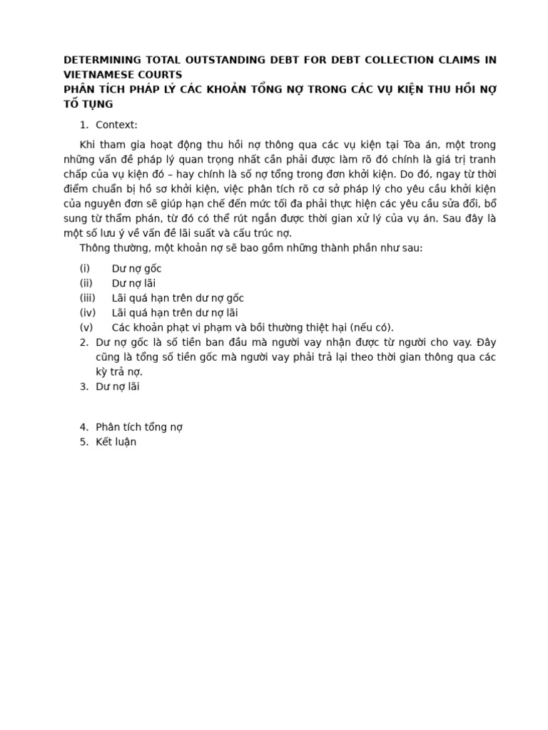 Determining Total Outstanding Debt for Debt Collection Claims in ...