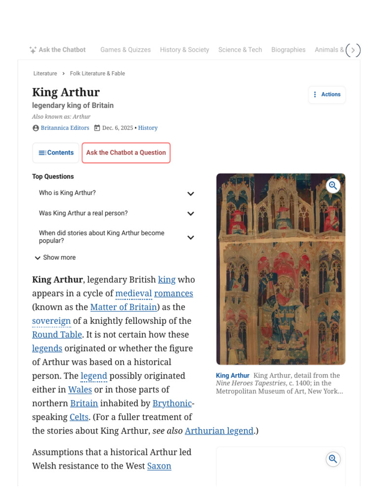 King Arthur - Story, Legend, History, & Facts - Britannica | PDF | King ...