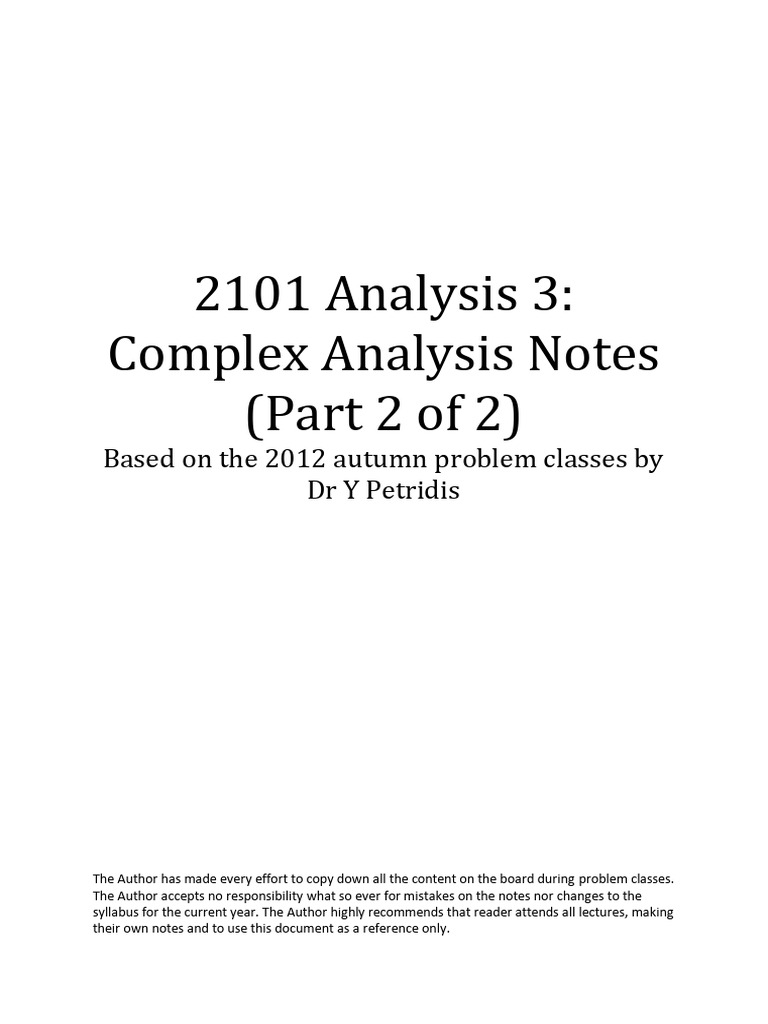 2012 Complex Analysis Notes PT 2 of 2 | PDF