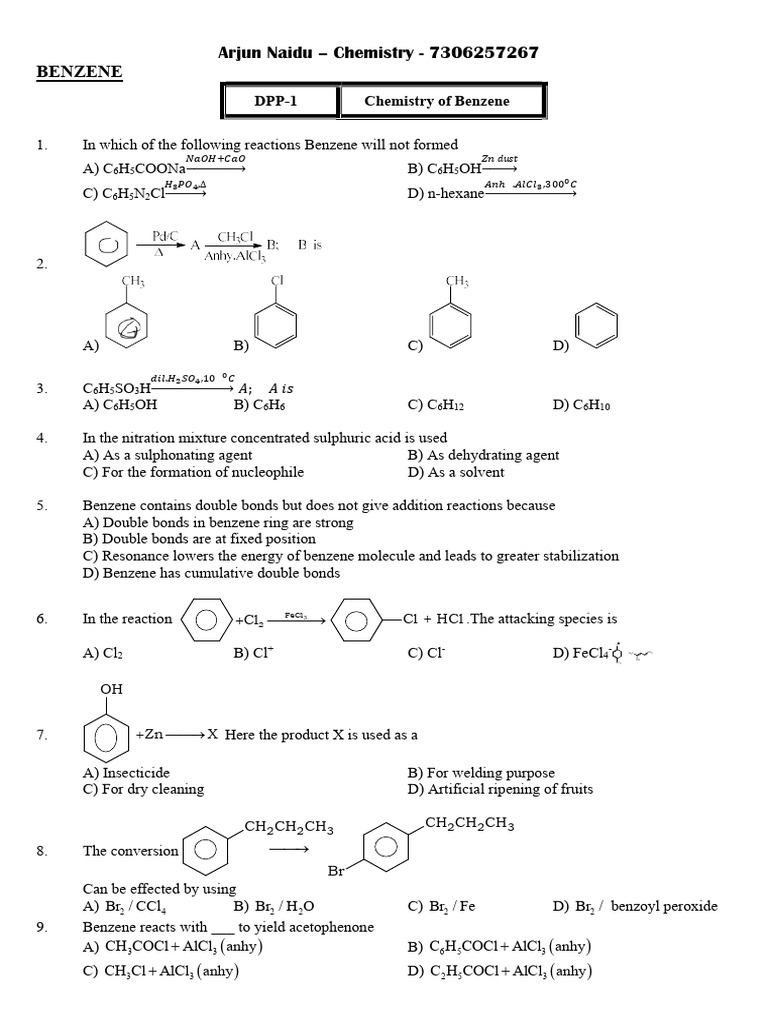 Chemistry of Benzene: Key Reactions and Concepts | PDF | Benzene ...