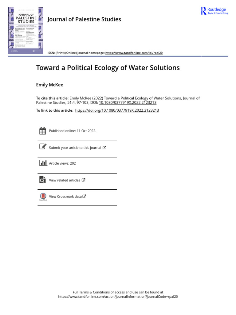 Toward A Political Ecology of Water Solutions | PDF | Water | West Bank