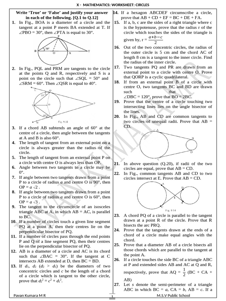 10. Circles Worksheet | PDF | Circle | Perpendicular