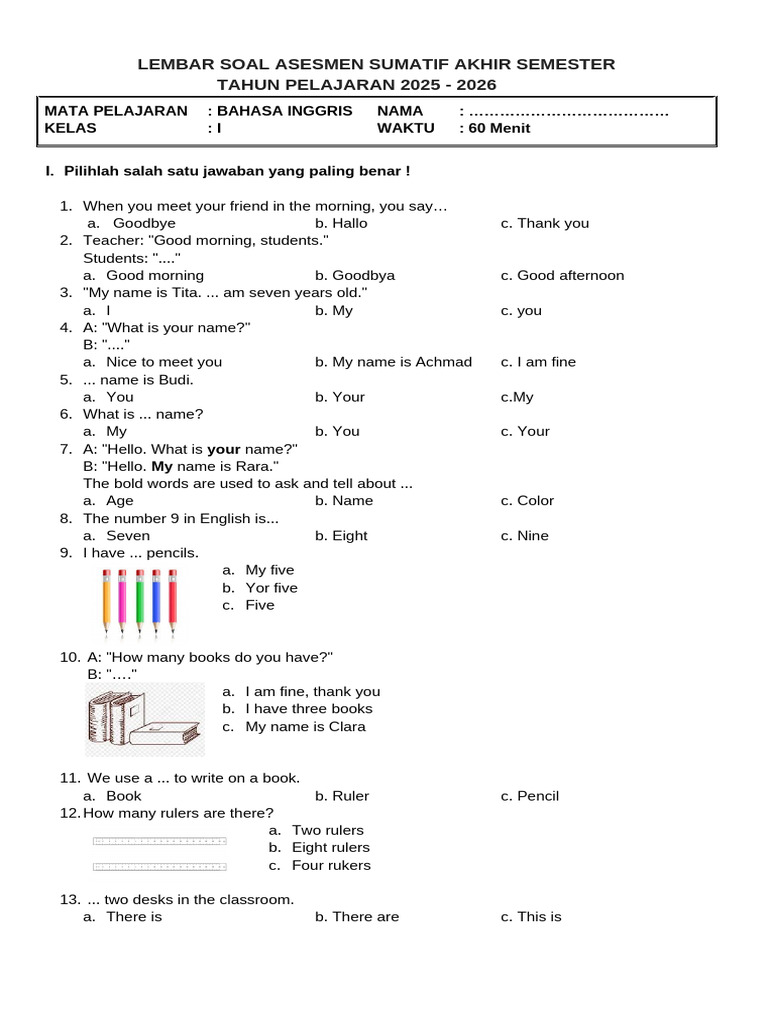 Soal Bahasa Inggris Sas Kelas 1 | PDF | Chess Theory | Chess