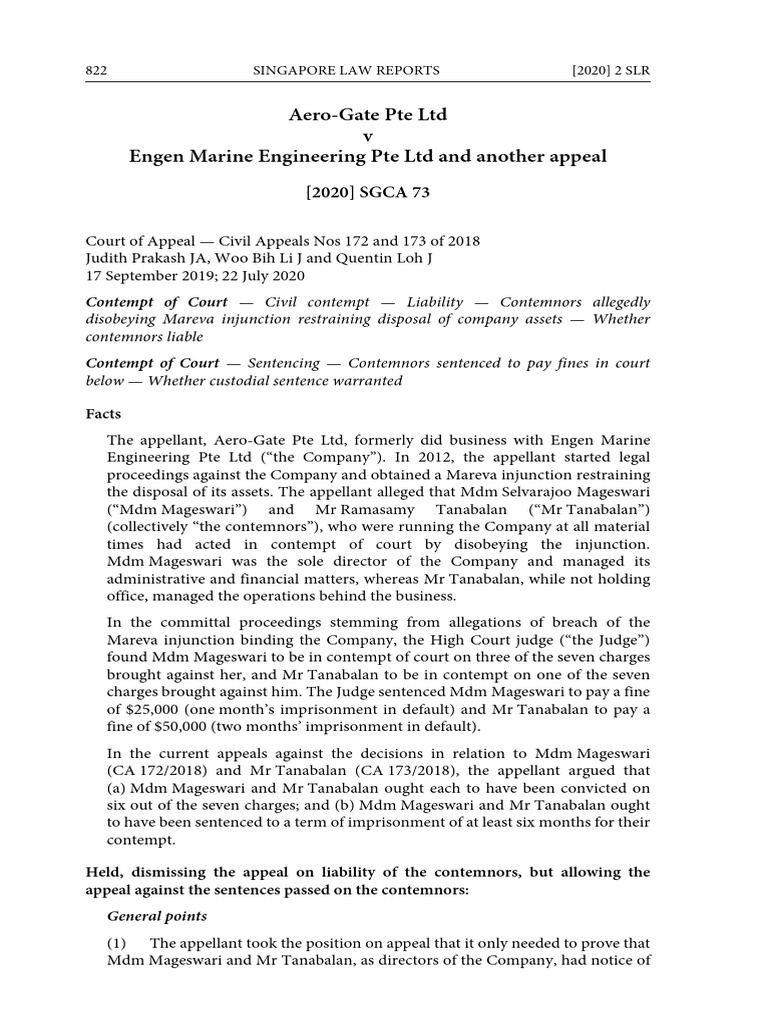 Aero-Gate Pte LTD V Engen Marine Engineering Pte LTD and Another Appeal ...