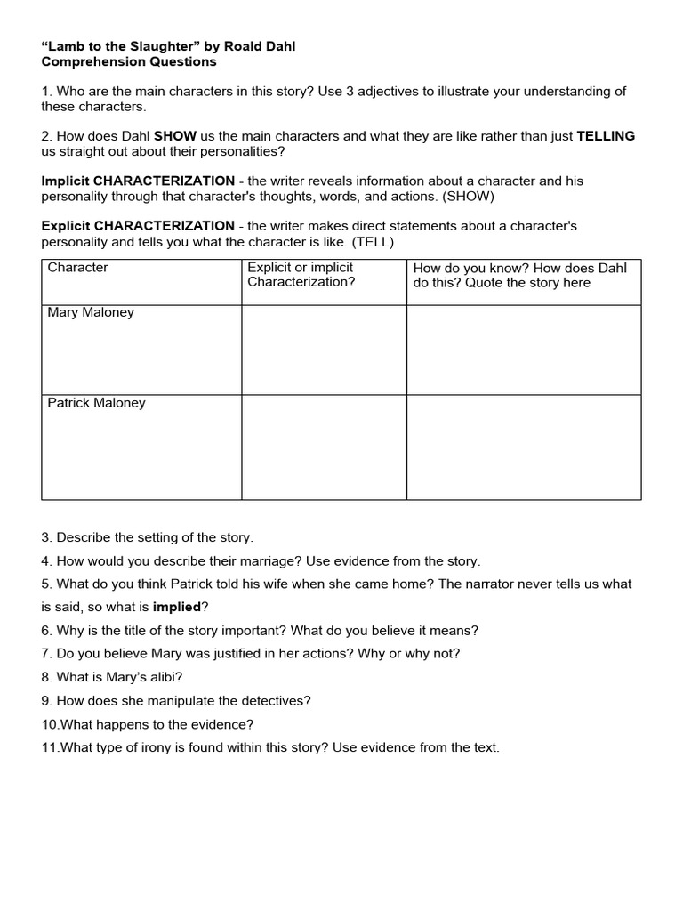 "Lamb to the Slaughter: Character Analysis" | PDF