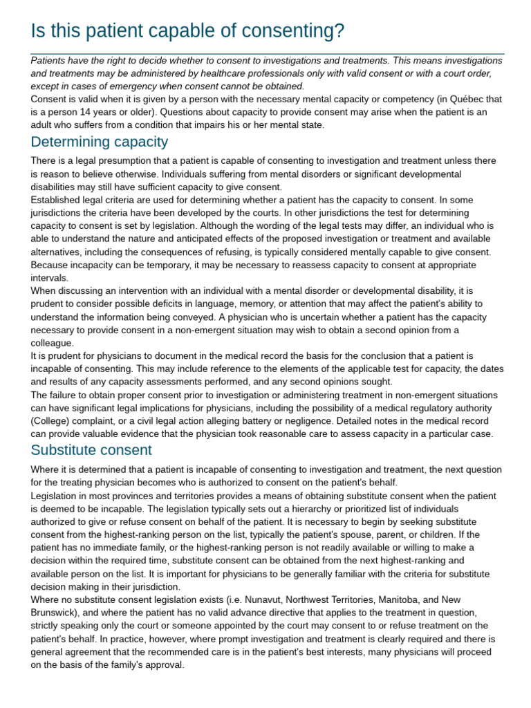 Patient Consent and Capacity Guidelines | PDF