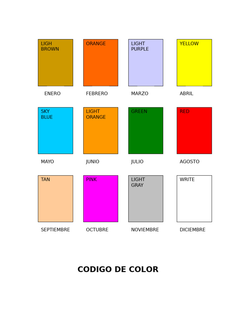 Lista de Colores y Meses del Año | PDF